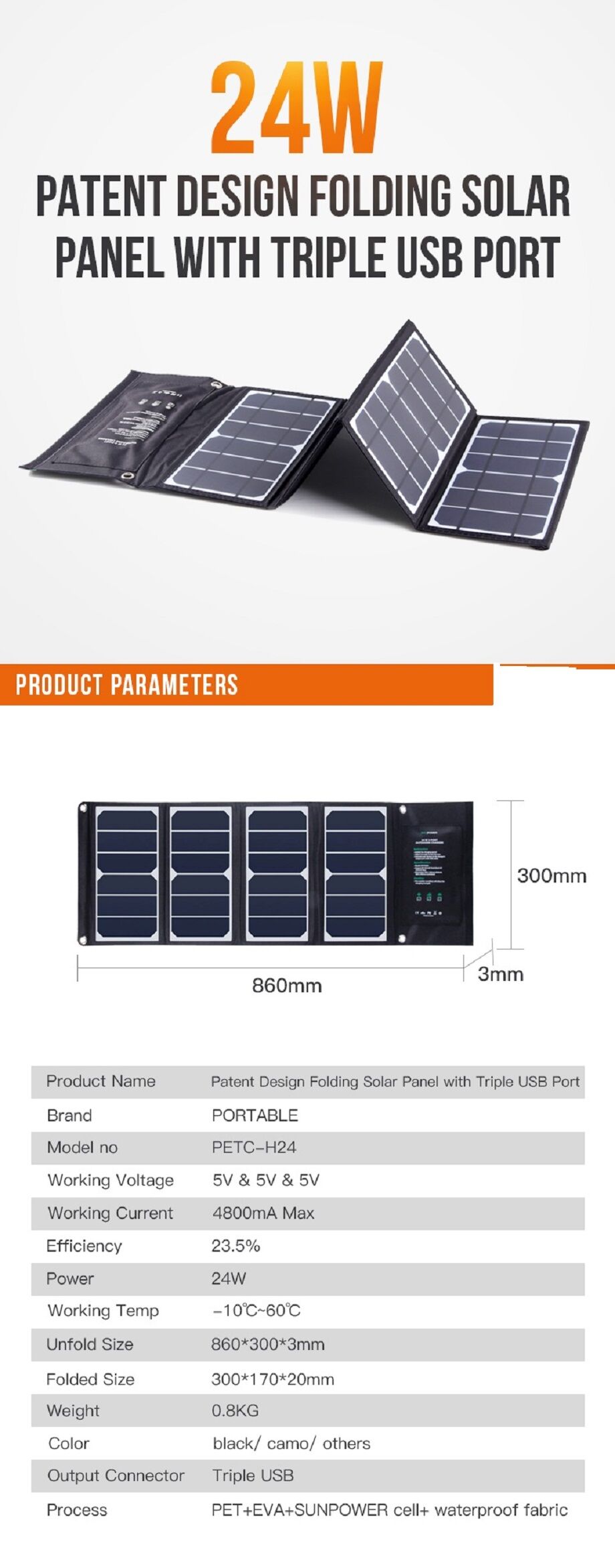 High Efficiency Sunpower Solar Panel Charger For Mobile Phones 24w ...
