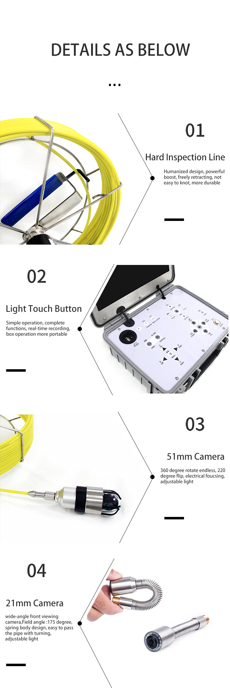 Hd 1080p Sewer Pipe Inspection Push Rod Borescope Snake Camera With ...