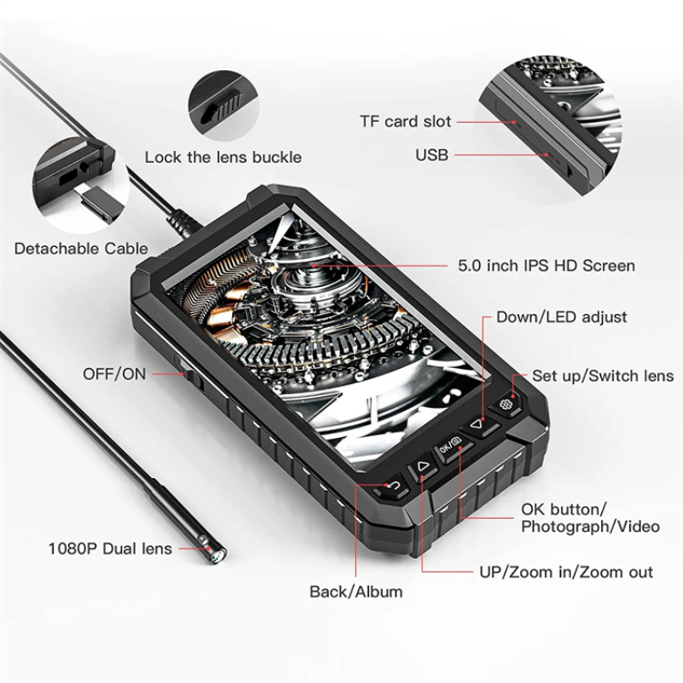 8mm 5.5mm Dual Lens 1080p Industrial Drain Pipe Video Wide View Angle ...