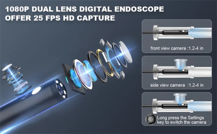 8mm 5.5mm Dual Lens 1080p Industrial Drain Pipe Video Wide View Angle ...