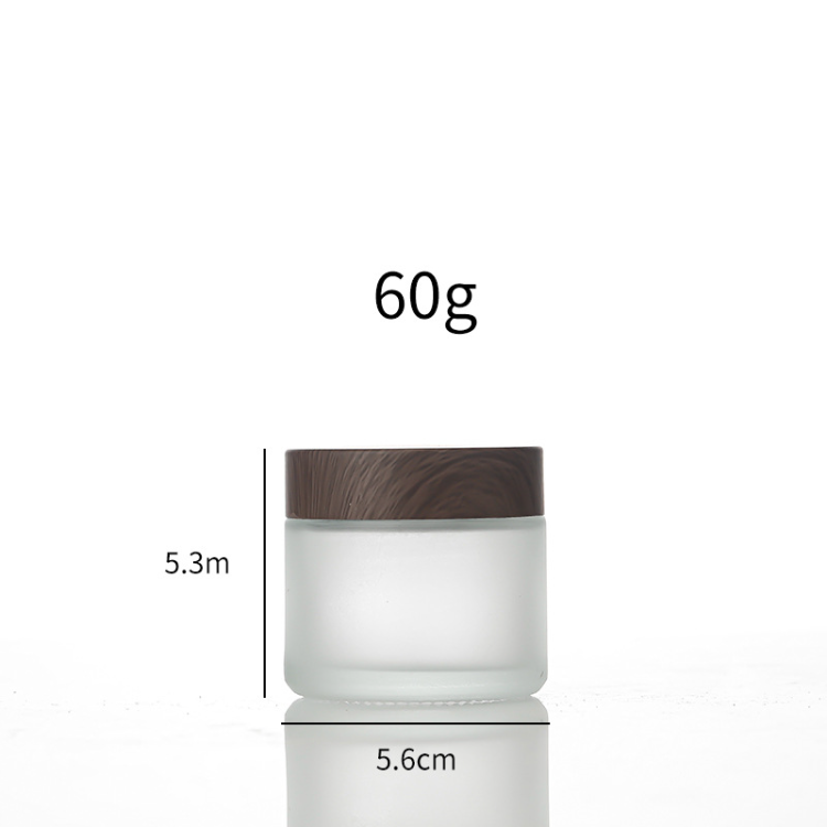 Luxury Cream Container Glass Jar Packaging With Dark Bamboo Wood Grain ...