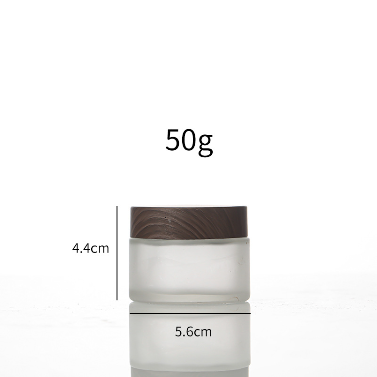 Luxury Cream Container Glass Jar Packaging With Dark Bamboo Wood Grain ...
