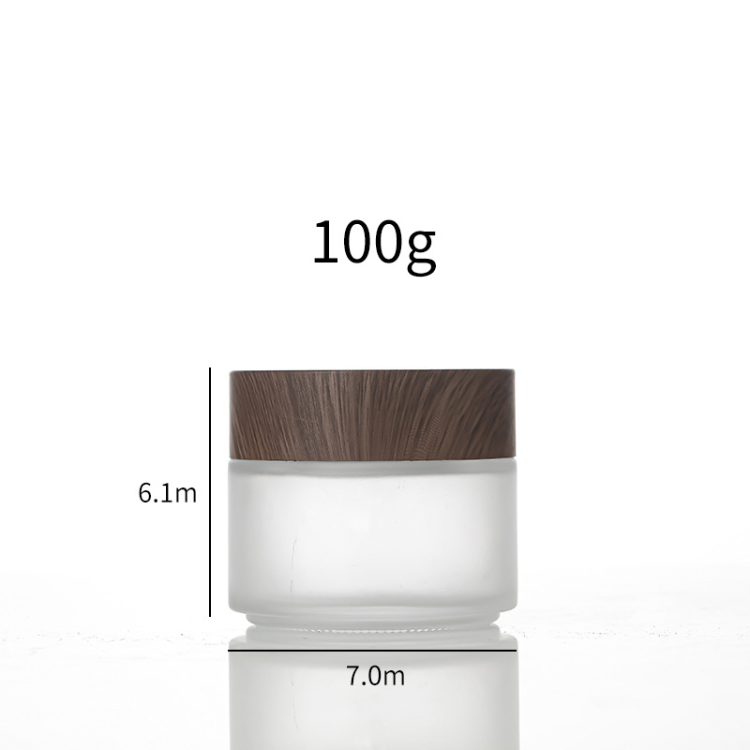 Luxury Cream Container Glass Jar Packaging With Dark Bamboo Wood Grain ...