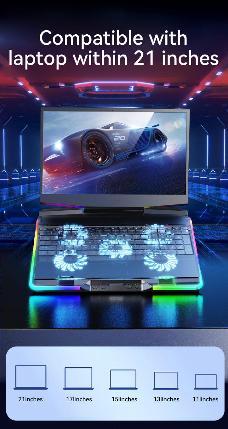 Rgb Laptop Cooling Pad With 5 Cooling Fans Ergonomic Comfort Notebook ...