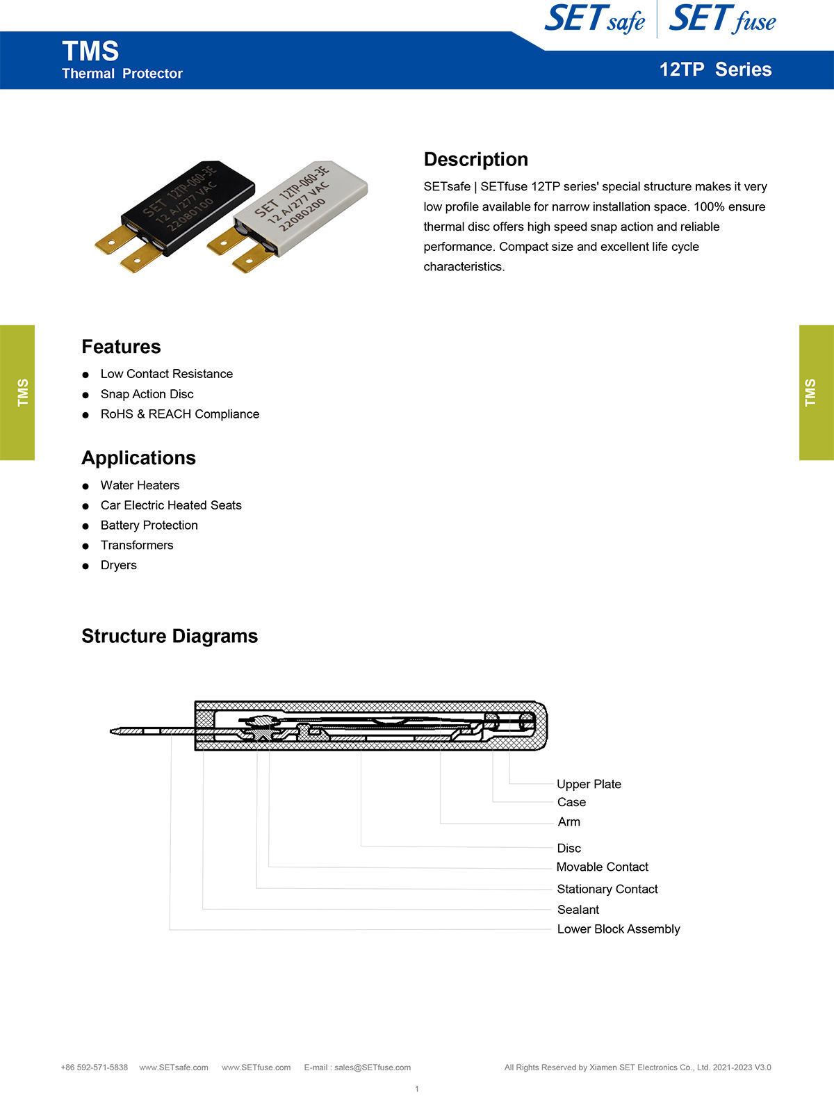 Buy Wholesale China 12tp Series Resettable Thermal Protector, Motor ...