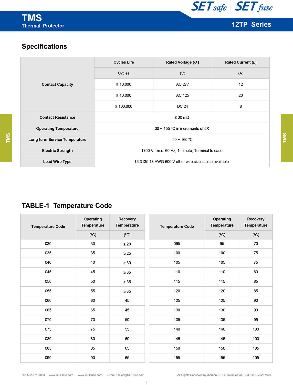 Buy Wholesale China 12tp Series Resettable Thermal Protector, Motor ...