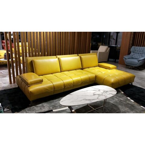 Yellow Sectional Leather Sofa Movable Cushion Sofa Small Modern Sectional Sofa 499 Wholesale China Yellow Leather Sofa Movable Cushion Sofa Be at factory prices from Evergo Furniture Co. Ltd. Globalso...