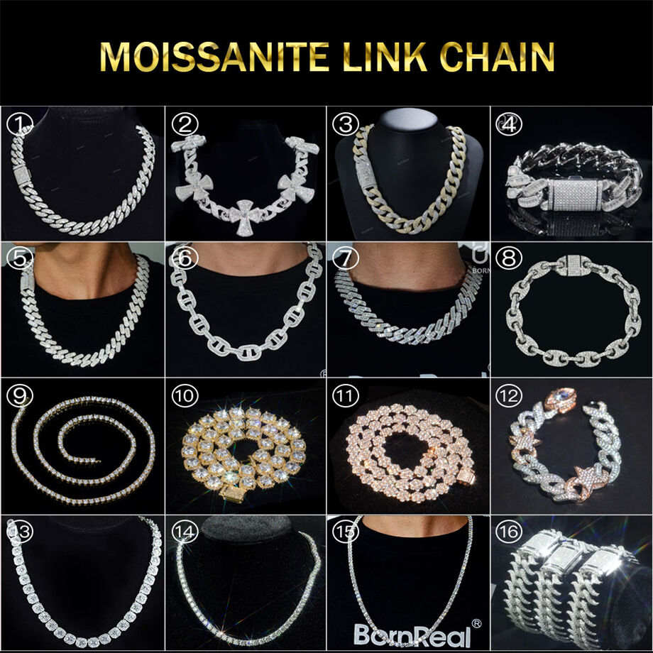 Custom Cuban Link Chain14k Real Gold Plated Prong Iced Out Jewelry ...