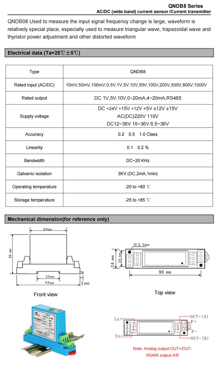 Buy Wholesale China Current Transmitter Qndb9 Ac/dc 1ma 5ma 10ma 50ma ...