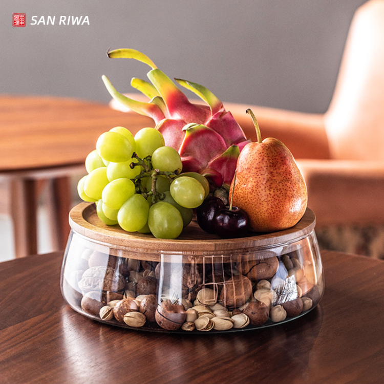 Creative Glass Nuts Dry Fruits Snack Tray With Wooden Lid Berry ...