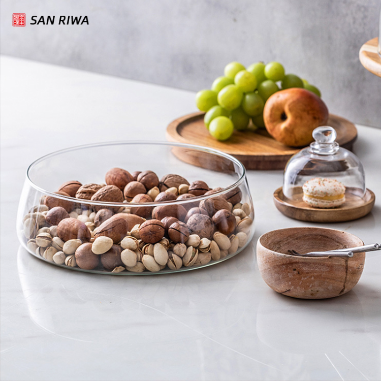 Creative Glass Nuts Dry Fruits Snack Tray With Wooden Lid Berry ...