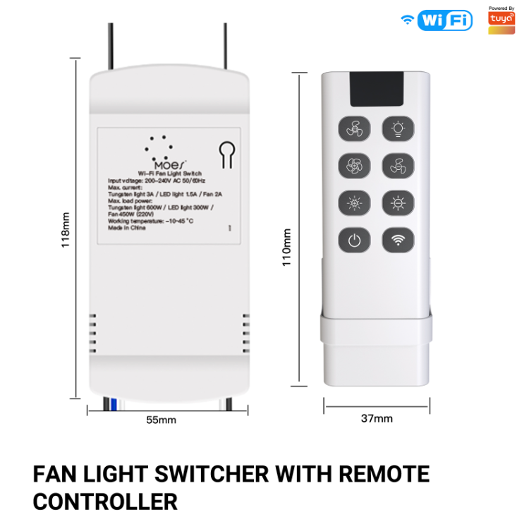 Wifi Tuya Smart Home Fan Light Switch Breaker App Rf Remote Control ...