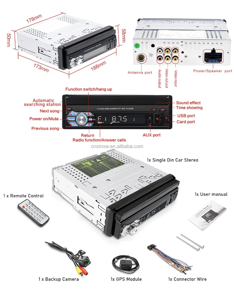 Android Car Stereo Single Din 7 Inch Flip Out Touch Screen In Dash Gps ...
