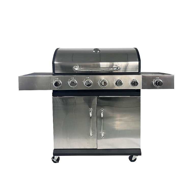 6 Burner+1 Side Burner Gas Bbq Grill With Cabinets Wheels Stainless ...