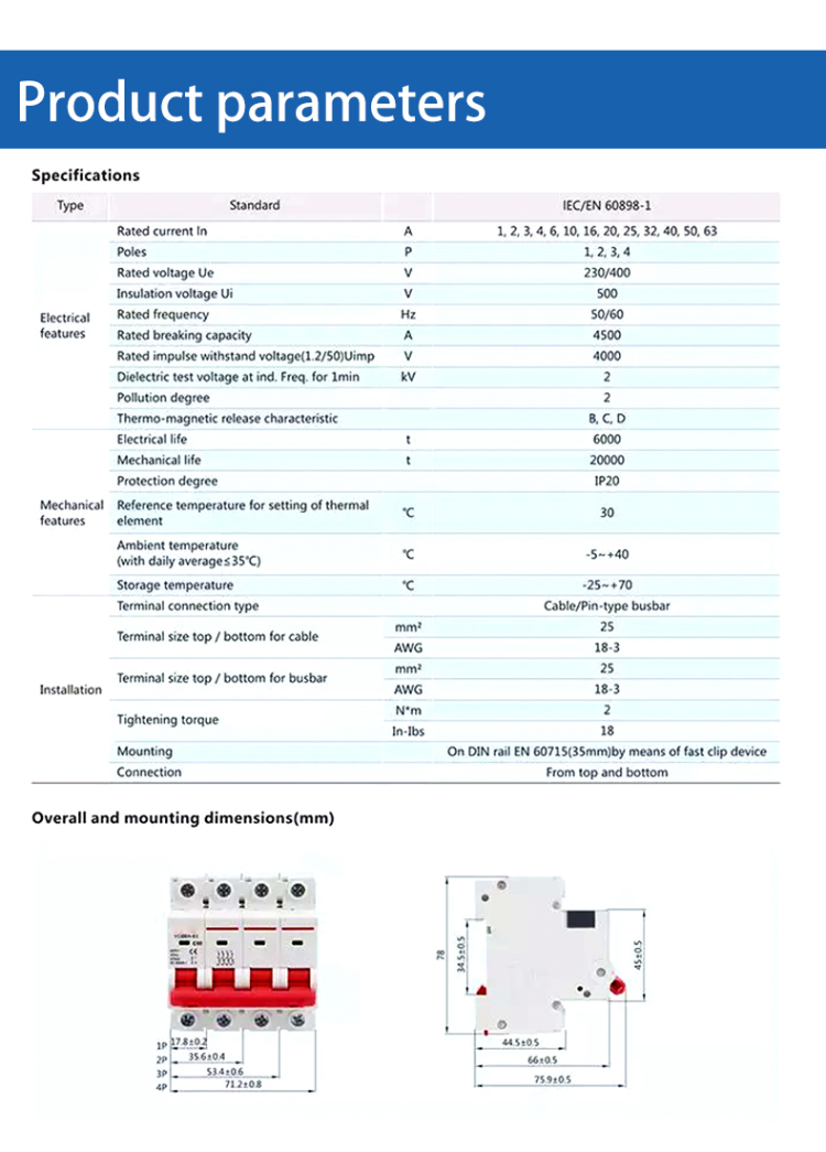 Buy Wholesale China Ycb6h-63 Series 6ka Mcb 63a Electric Miniature ...