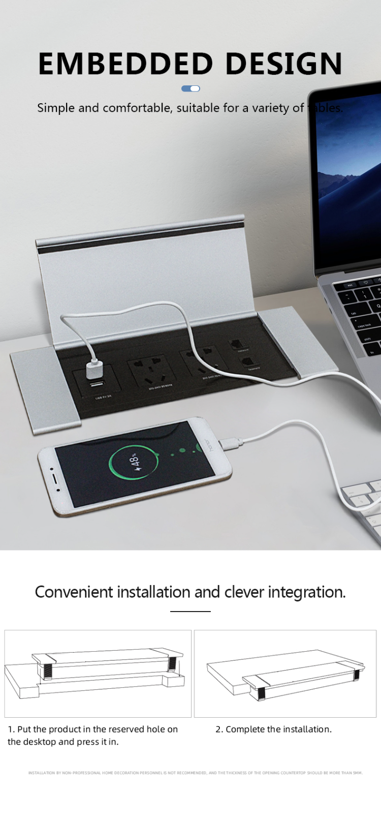 Office Conference Desktop Tabletop Flip Cover Sliding Socket Desktop ...