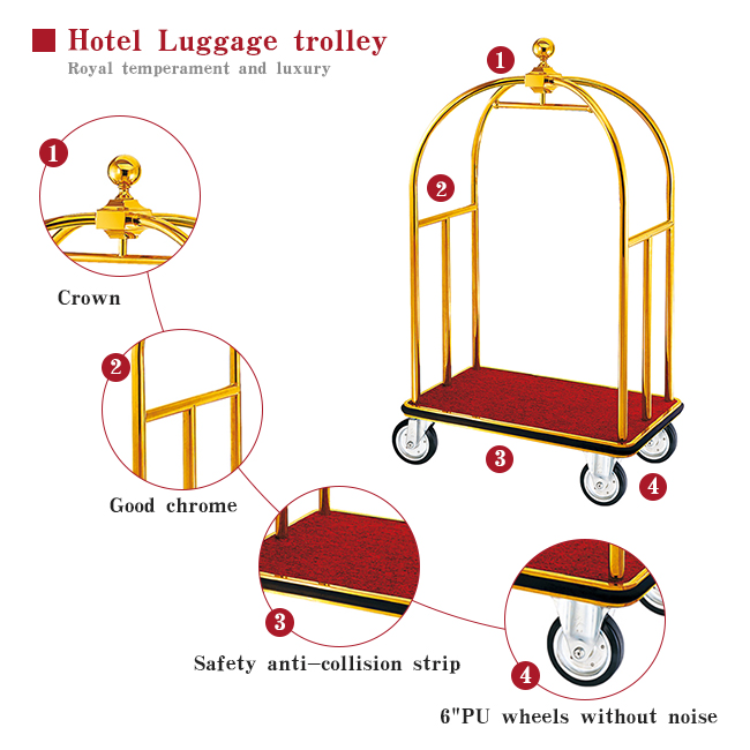 Stainless Steel Hotel Luxury Crown Foldable Bellboy Cart Rack Concierge ...