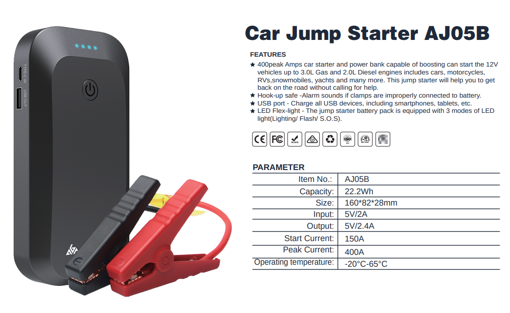 Buy Wholesale Hong Kong SAR Aj05b Mini Car Jump Starter With Multi ...