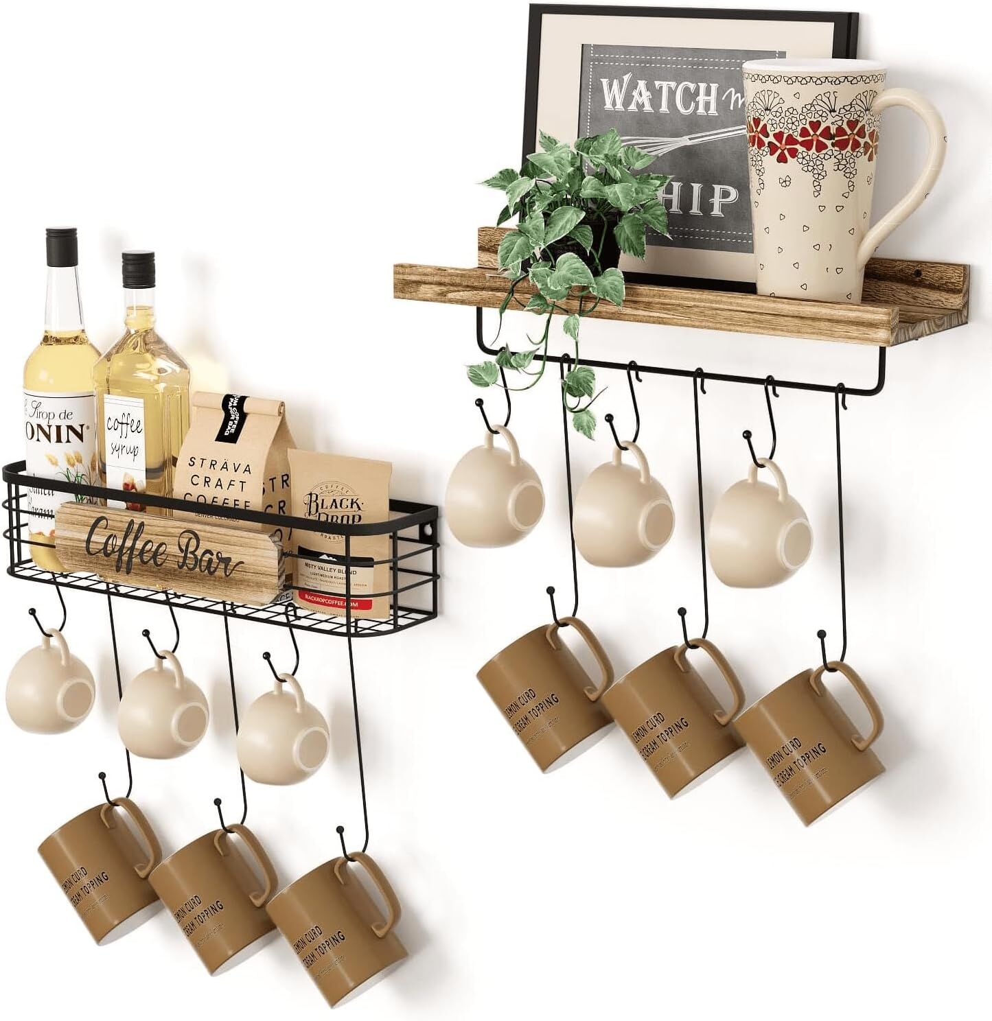 Coffee Cup Holder Wall Mount Mug Organizer, Floating Mug Racks For Wall ...