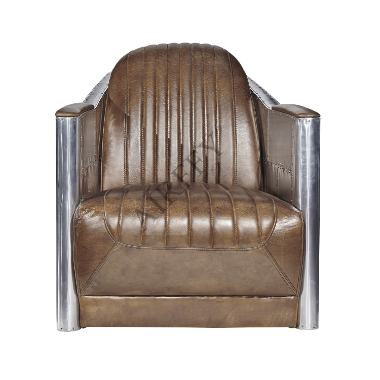Leather And Chrome Aviator Armchair Brown Antique Black Aviator Sofa ...