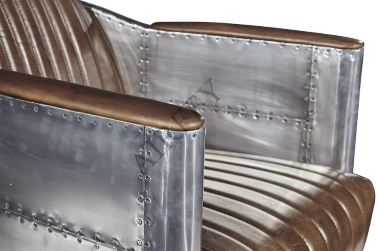 Leather And Chrome Aviator Armchair Brown Antique Black Aviator Sofa ...
