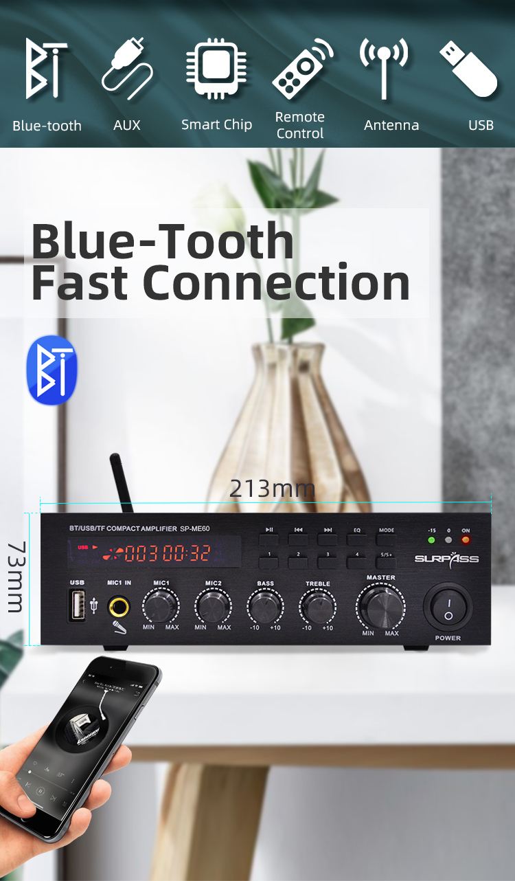 Mini Professional Pa Public Address Audio System Usb Tuner Bt Audio Mixer Amplifier, High ...