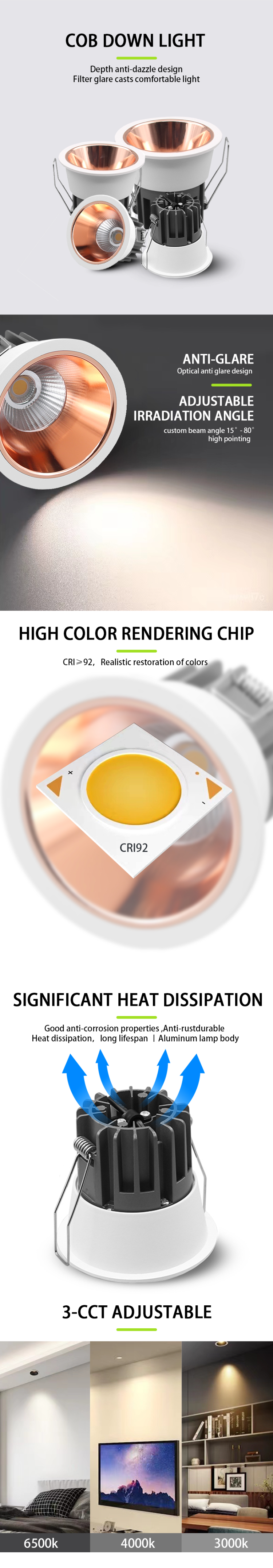 High Brightness Indoor Adjustable Led Downlight White Color Anti-glare ...