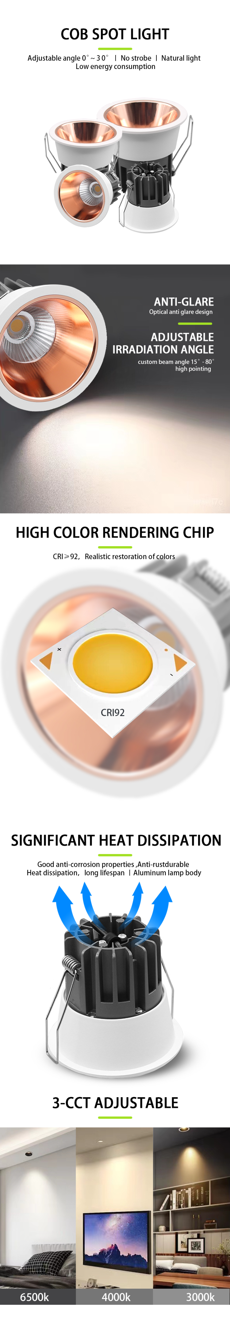 High Brightness Indoor Adjustable Led Downlight White Color Anti-glare ...