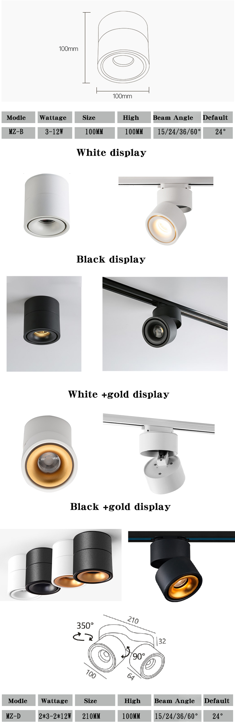 Cri97/93 Adjustable Ceiling Square Spotlight Led Double Head Surface ...