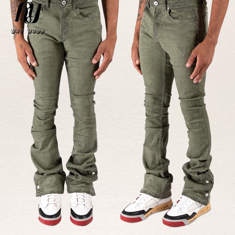 Liluo Custom Denim Luxury Flare Snap Button Stacked Jeans Men's Flare ...