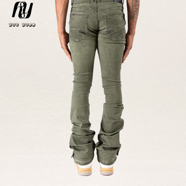 Liluo Custom Denim Luxury Flare Snap Button Stacked Jeans Men's Flare ...