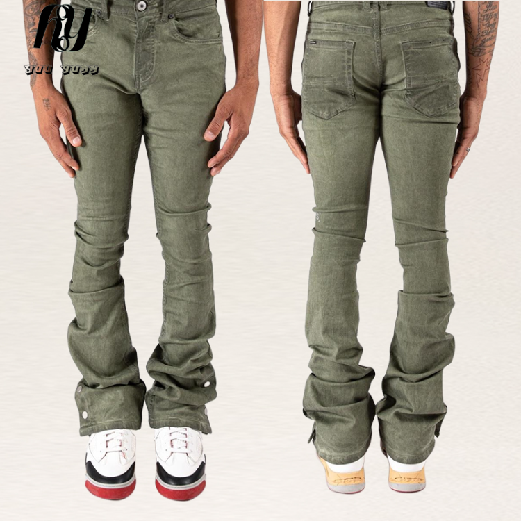 Liluo Custom Denim Luxury Flare Snap Button Stacked Jeans Men's Flare ...