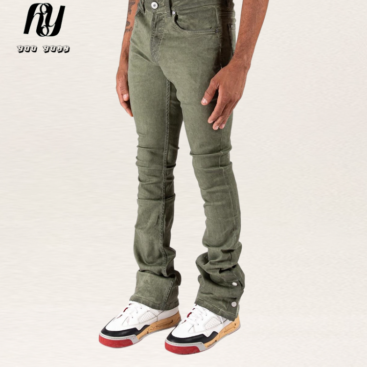 Liluo Custom Denim Luxury Flare Snap Button Stacked Jeans Men's Flare ...