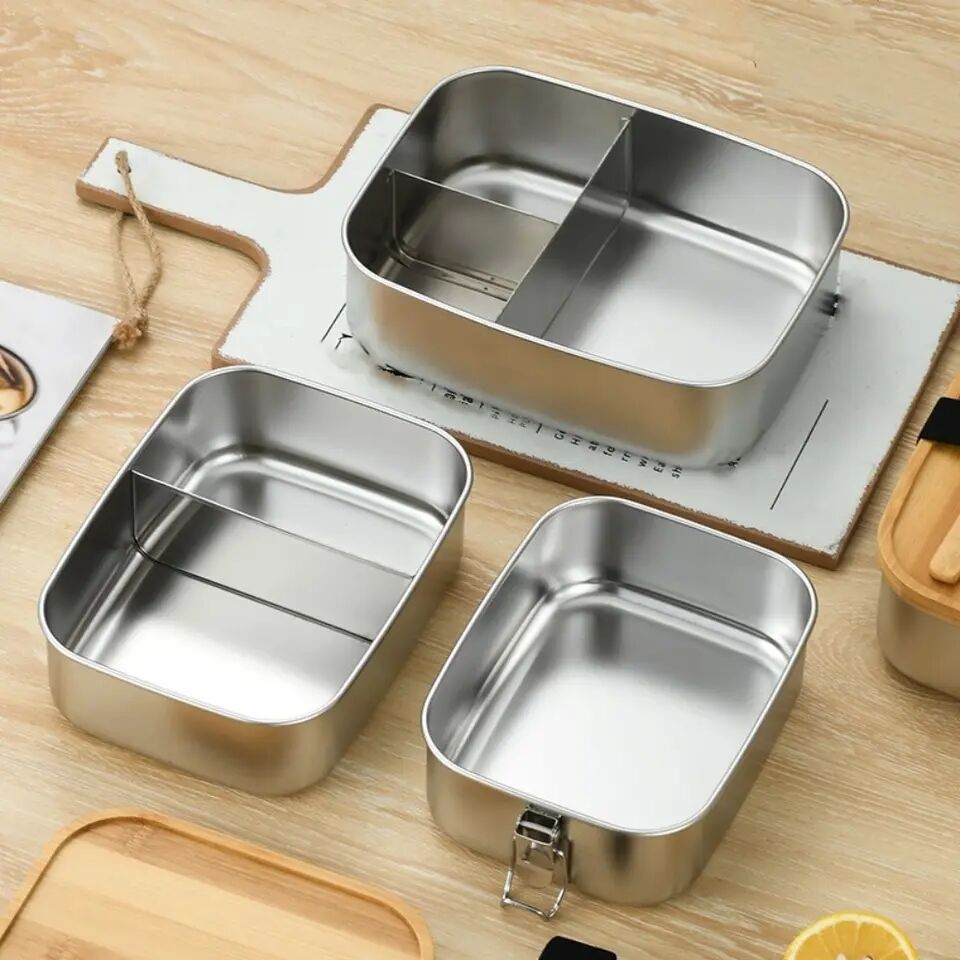 2 Layers Rectangular 2 Compartment 304 Stainless Steel Bento Lunch Box ...
