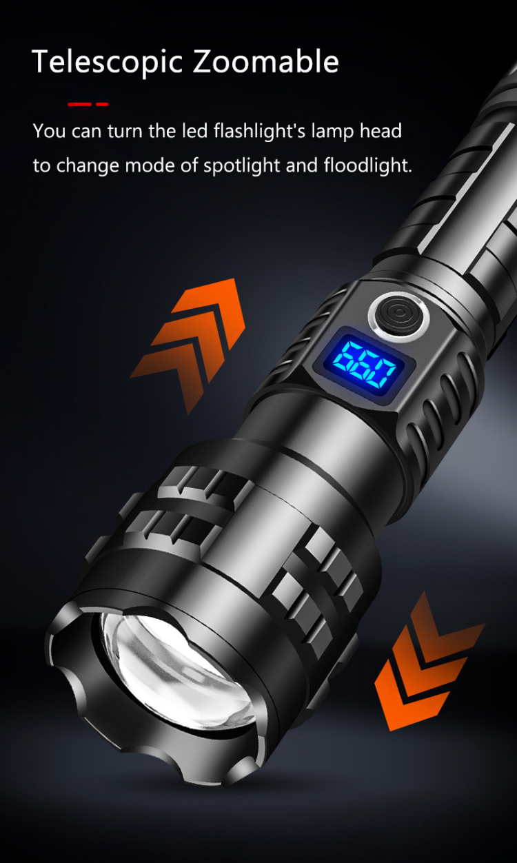 2023 15000 Lumens 5000mah Zoomable Aluminum Alloy Body Rechargeable Usb ...