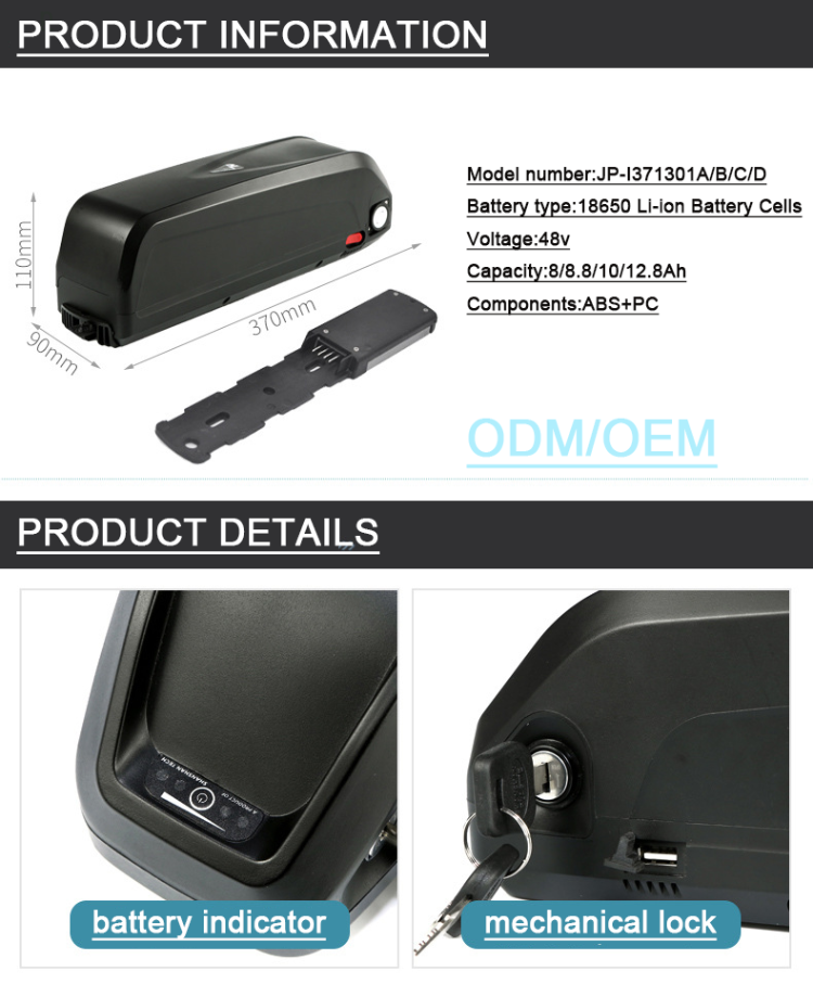 High Capacity E-bike Battery 48v 8ah 10ah 12.8ah Ems Lithium Ion Ebike ...