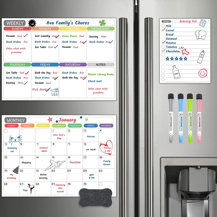 Magnetic Dry Erase Whiteboard Calendar Set Of 3 For Fridge & Wall ...