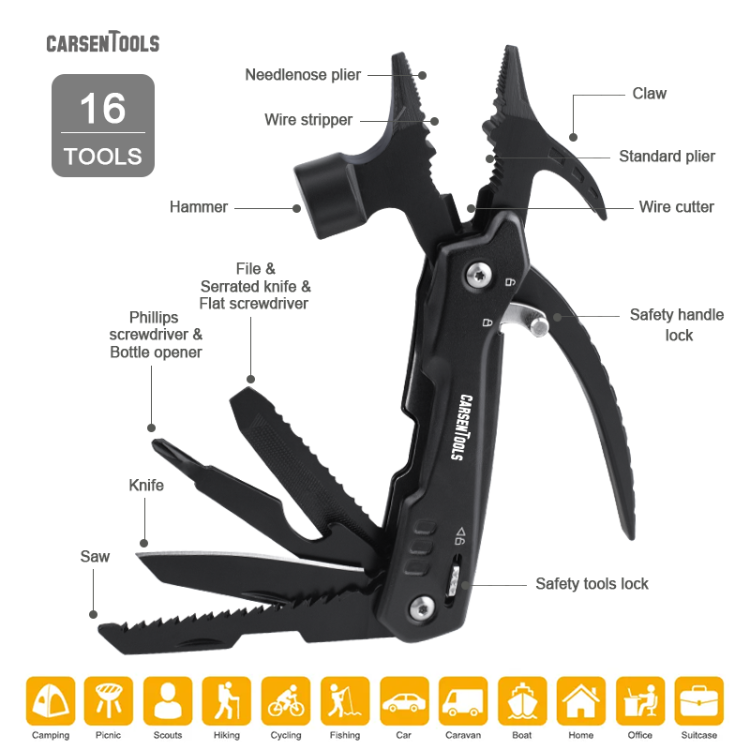 Multi Tool Hammer 16-in 1 Multi-functional Hammer Portable Multitool With Hammer Camping ...