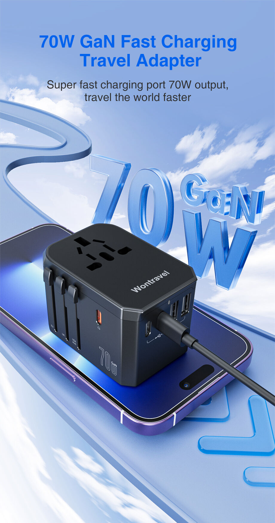 Buy Wholesale China Wontravel Ac 2400w Travel Adapter 70w Gan Quick ...