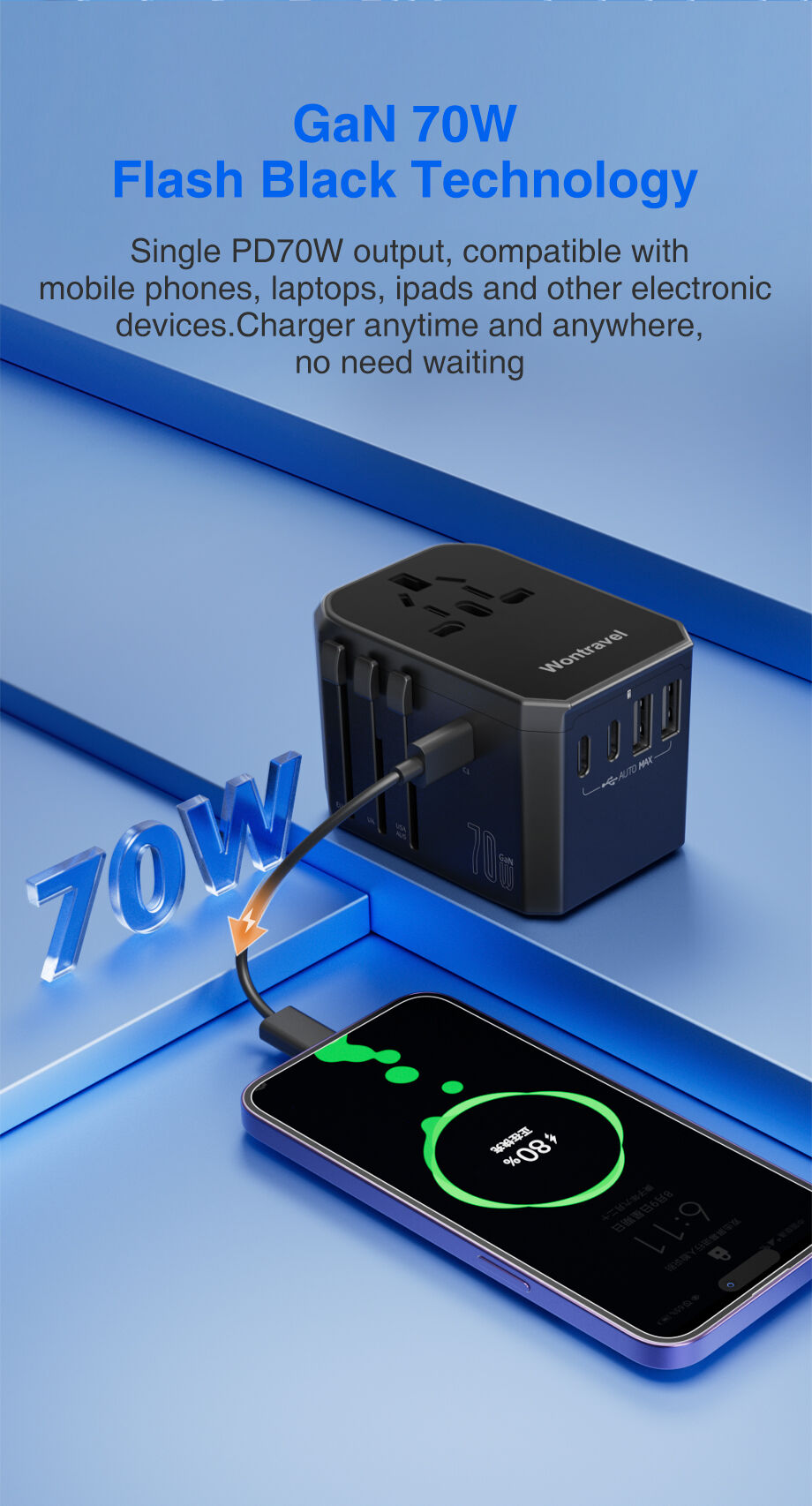 Buy Wholesale China Wontravel Ac 2400w Travel Adapter 70w Gan Quick ...