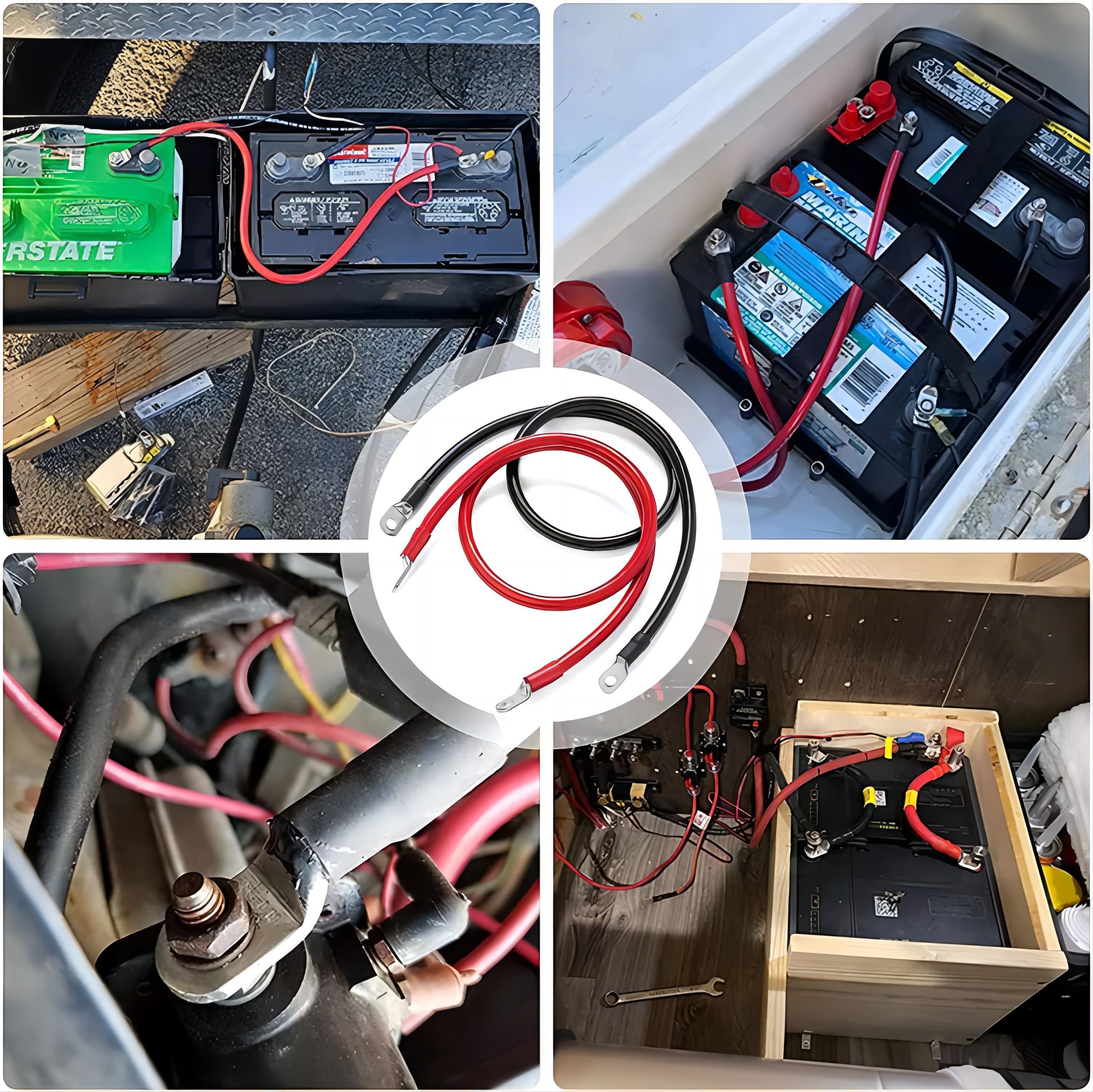 12v Gauge Copper Power Battery Cables With M8 Ring Clamps, Power ...