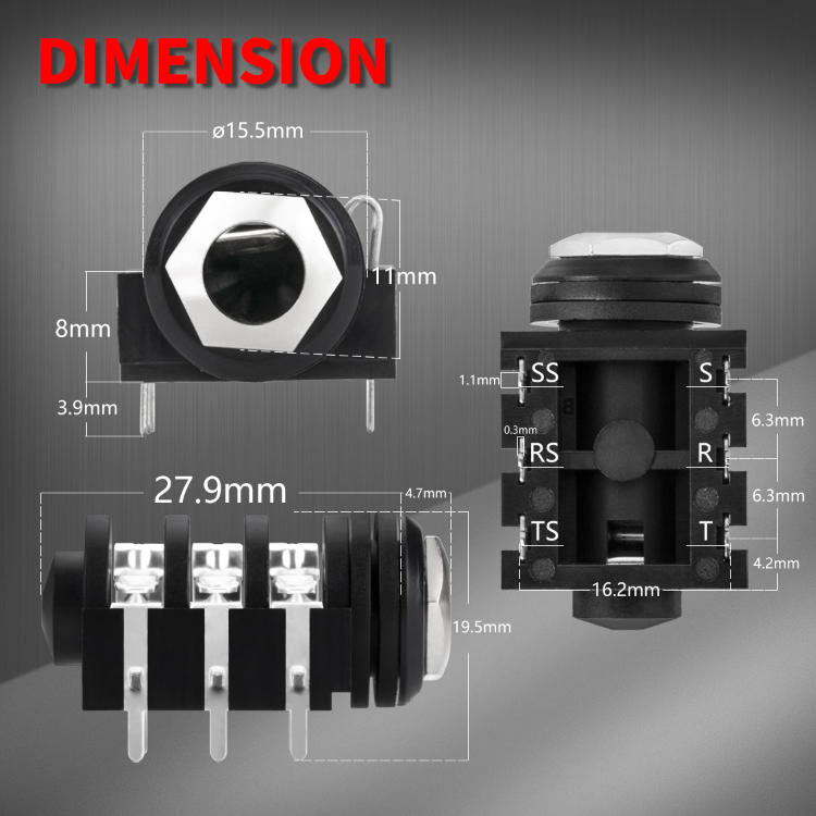 Pcb Panel Mount 1/4" 6.35mm Female Stereo Jack Socket Audio Jack ...