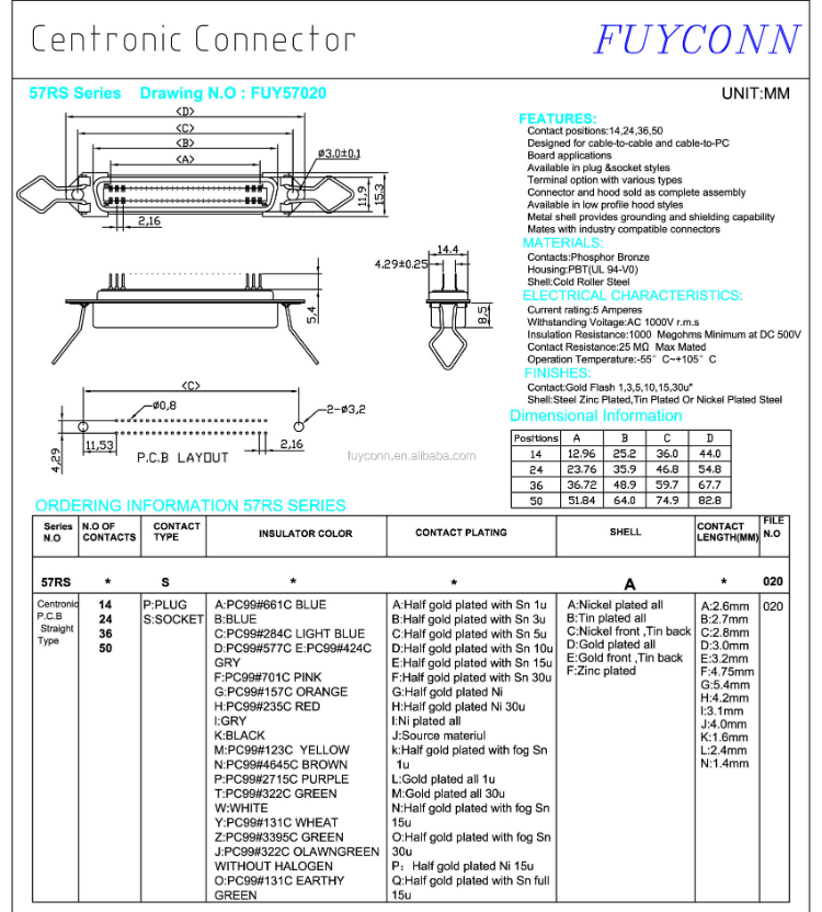57ge Cn Series Ddk Female Dip Type Centronic Connector, 50 36 24 14 Pin ...