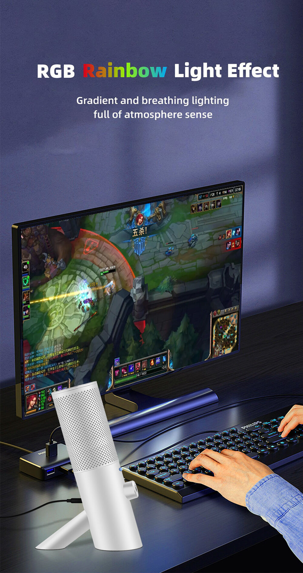 Gaming Microphone Gaming Mic Rgb Backlight Active Noise Reduction Type ...