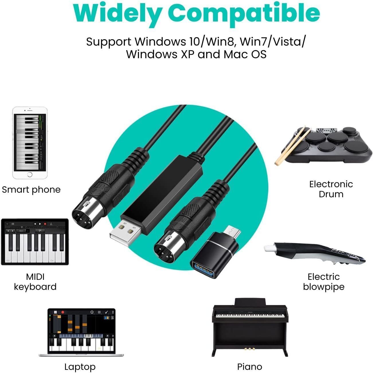 Tnp Midi Cable Set To Usb With Type C Adapter 2 In 1 Midi Piano Usb ...