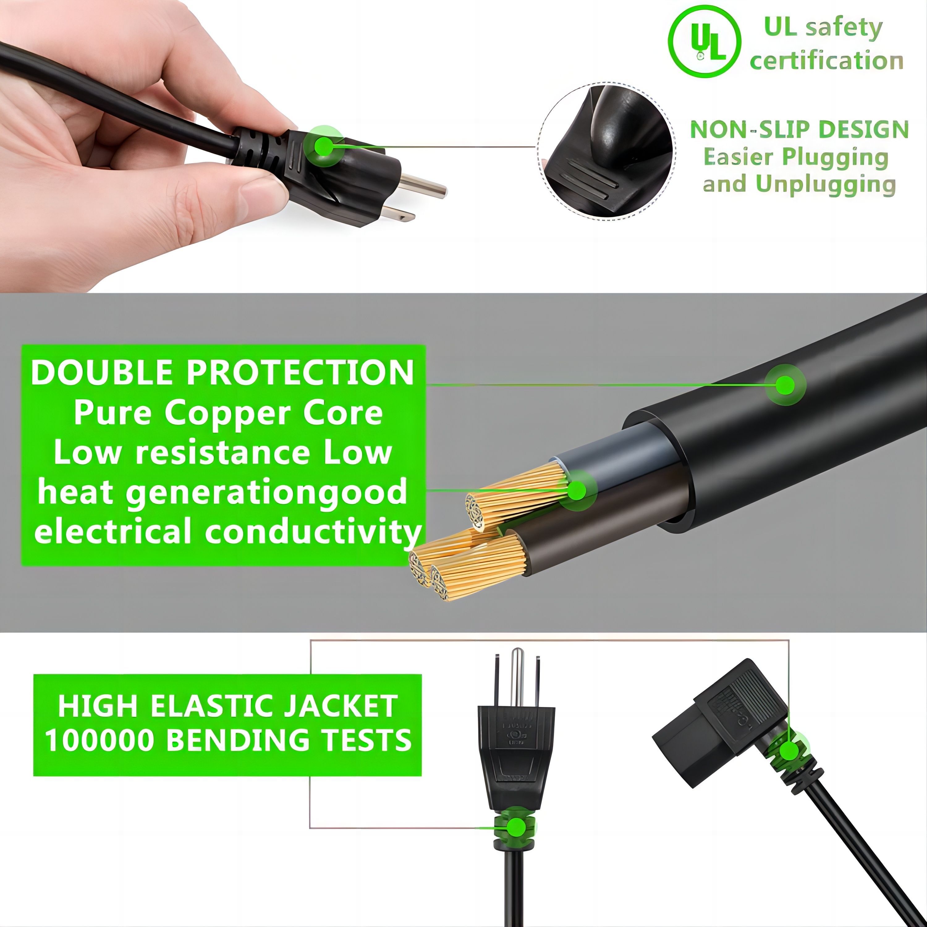 Buy Wholesale China 3 Prong Left Angle Power Cable Heavy Duty Ac Cables ...