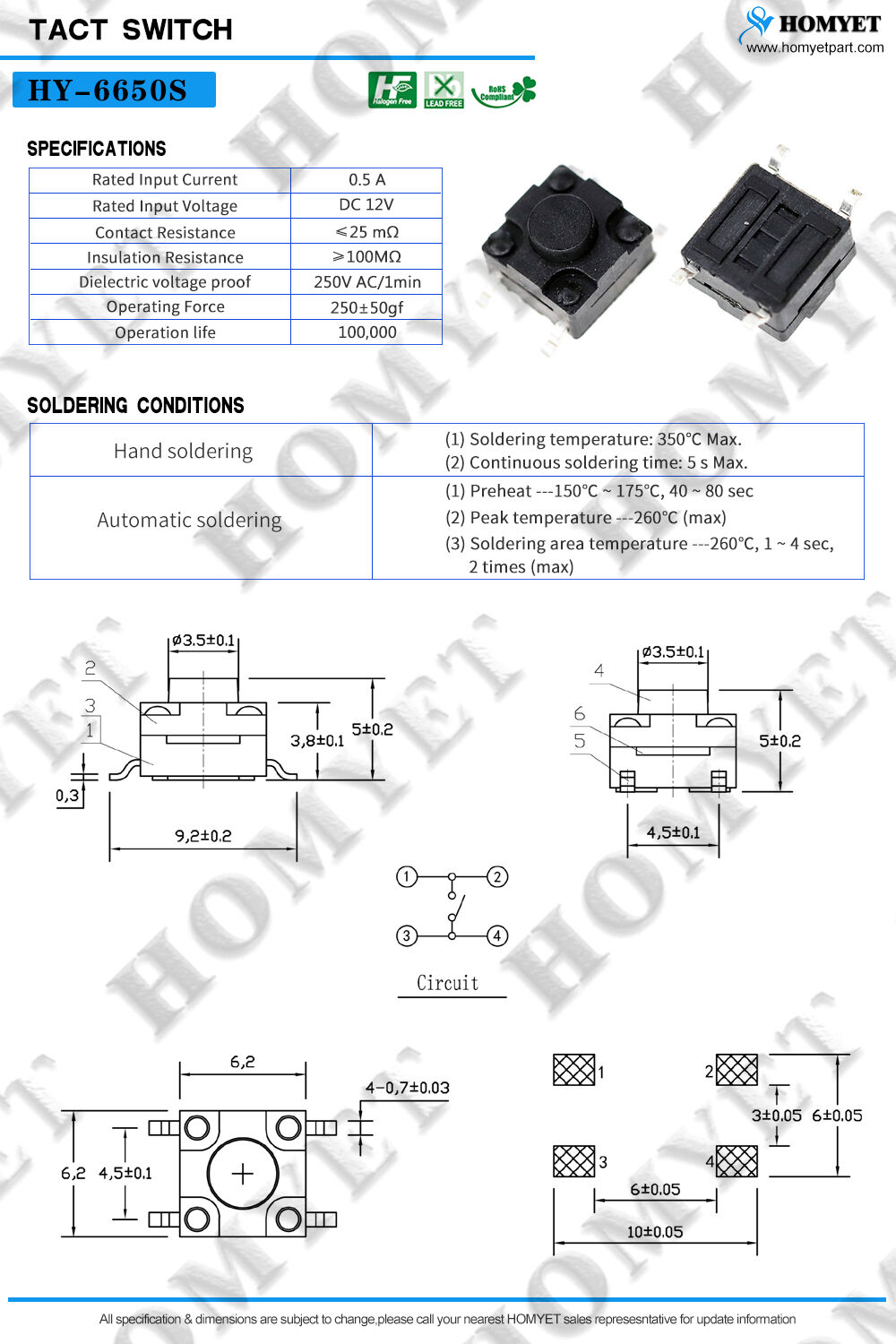 Buy Wholesale China Homyet Compact Size 6*6*5mm Water Proof 4pins Smt ...