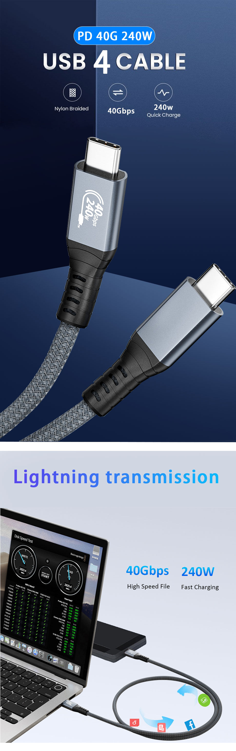 Factory Price Usb Cable 4.0 Support 40g 240w Type C To Type C Oem. - China Wholesale Usb Cable ...