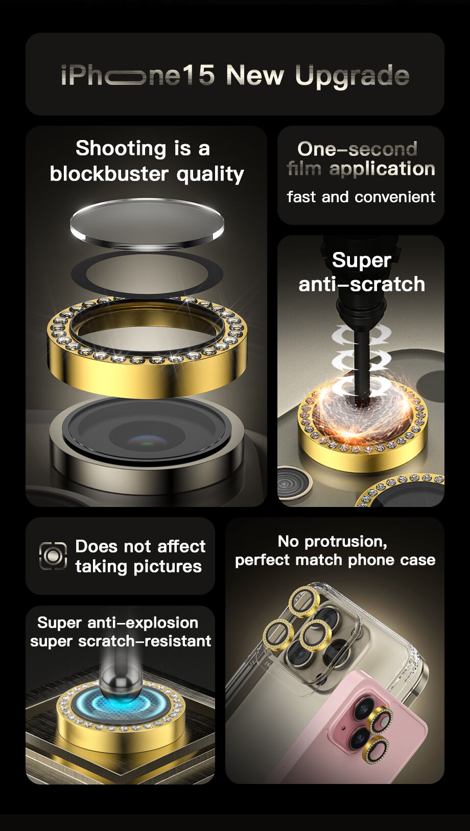 Buy Wholesale China 18k Gold + Austrian Diamonds Camera Lens Tempered ...