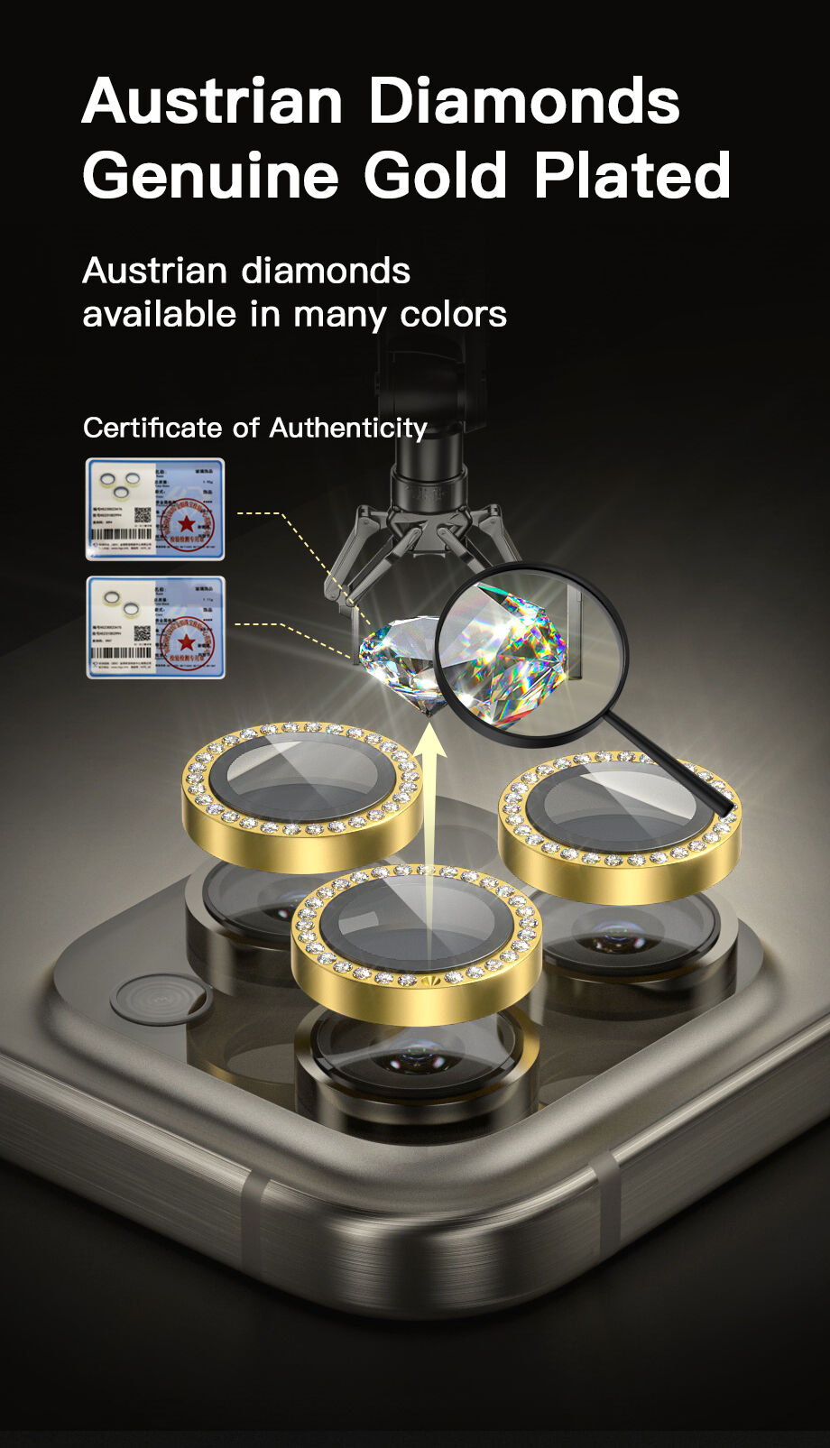 Buy Wholesale China 18k Gold + Austrian Diamonds Camera Lens Tempered ...